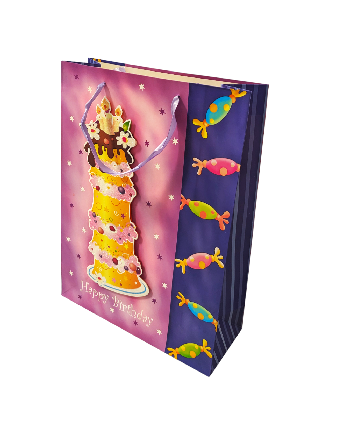 Violet Happy Birthday Paper Gift Bags with Handles - Bakers Village Store