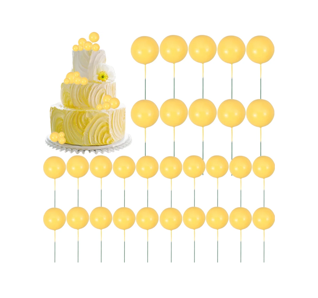20pcs Set of Shiny Faux Balls Cake Toppers - Yellow - Bakers Village Store